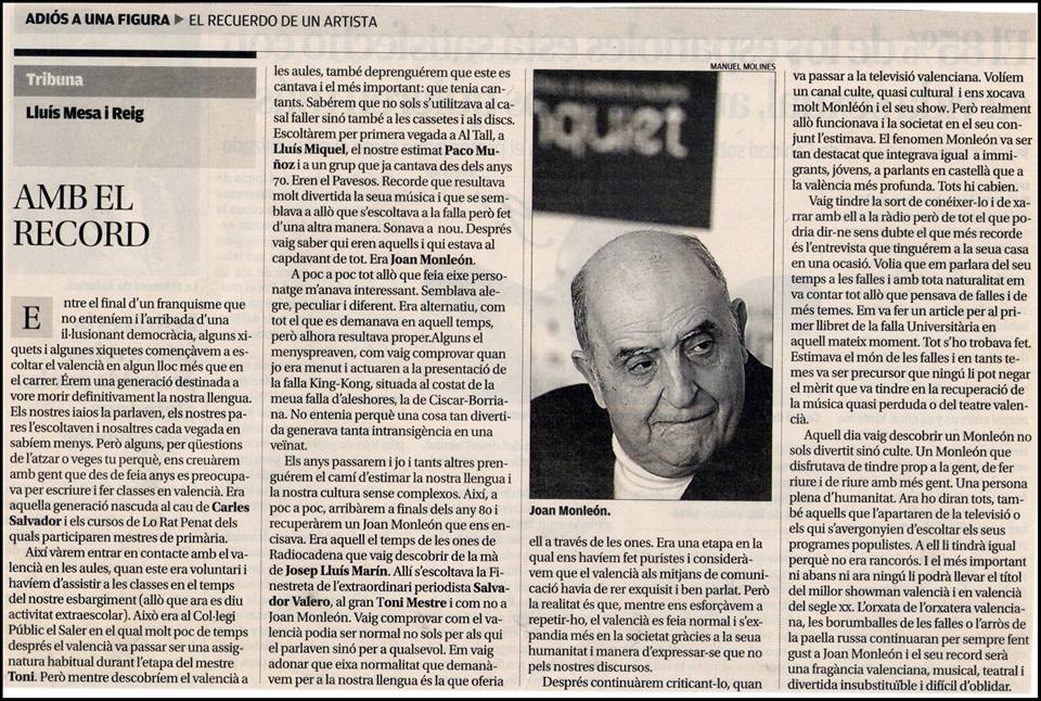 AMB EL RECORD • JOAN MONLEÓN: A 7 ANYS DE LA SEUA MORT – Real ...