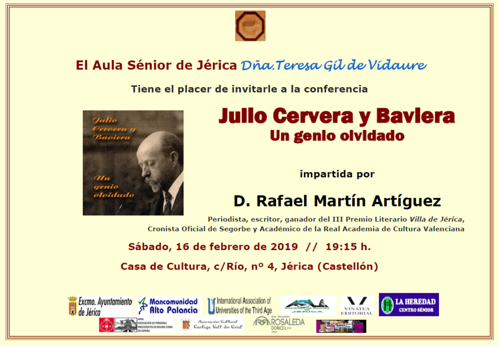 CONFERENCIA SOBRE JULIO CERVERA Y BAVIERA POR RAFAEL MARTÍN ARTÍGUEZ ...
